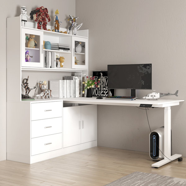 Brayden Studio® Elevating Computer Desk With 68.5'' W Bookcase & Reviews | Wayfair